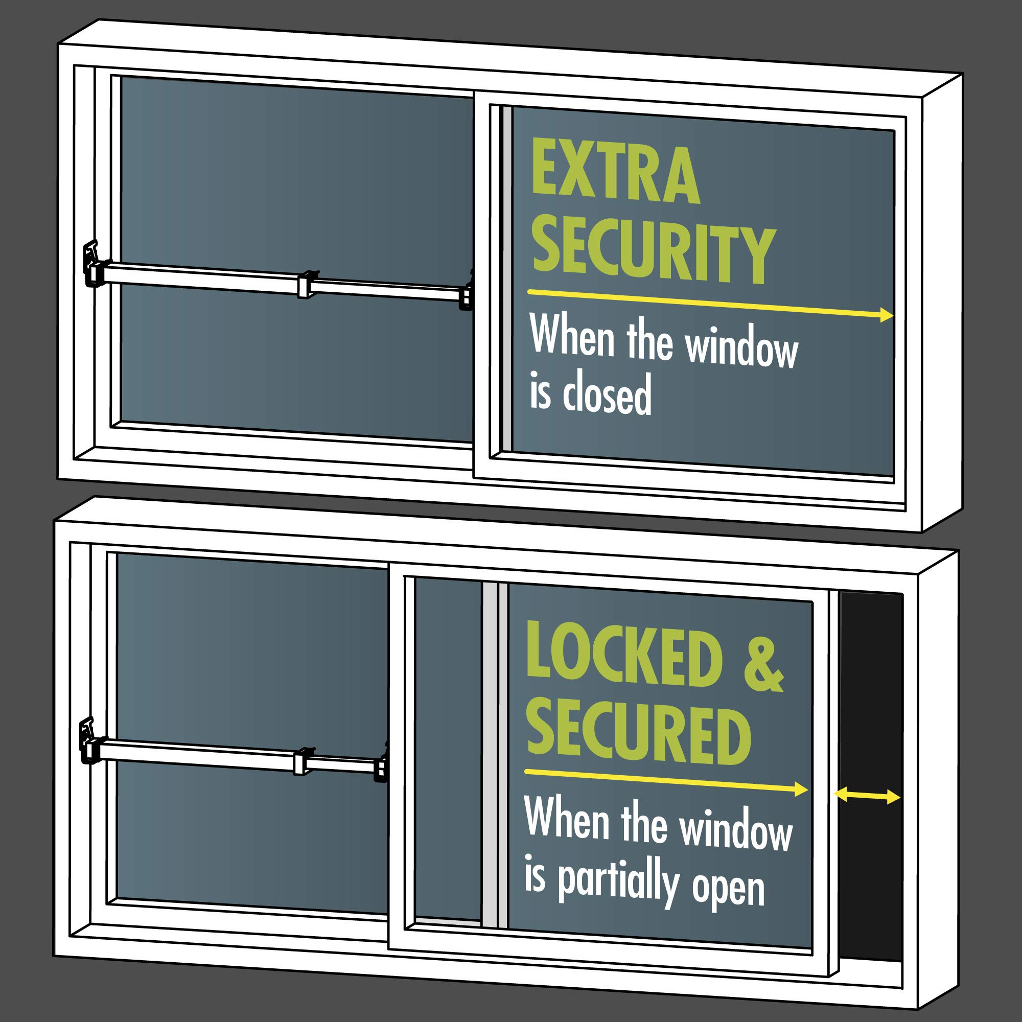 Ideal Security Window Security Bar with Childproof Lock, Adjustable Window Lock AC Units and Inside Security, Horizontal and Vertical Sliding Window Bar, White (15.7-26.75 Inches)