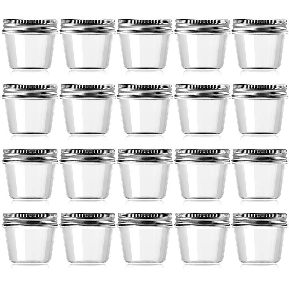 novelinks 4 Ounce Clear Plastic Jars Containers With Screw On Lids - Refillable Round Empty Plastic Slime Storage Containers for Kitchen & Household Storage - BPA Free (20 Pack)