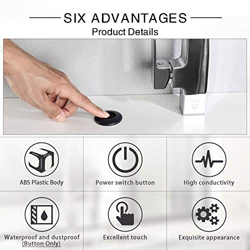 SINKINGDOM Garbage Disposal SinkTop Air Switch Kit with Long Button,Brass Made Cover,UL,Matte Black