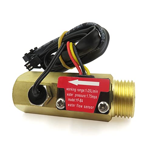 VALOYI 1/2" Water Flow Sensor Brass 1.75MPa Sensor Pulse Turbine Flowmeter DC5~18V with Temperature Detection