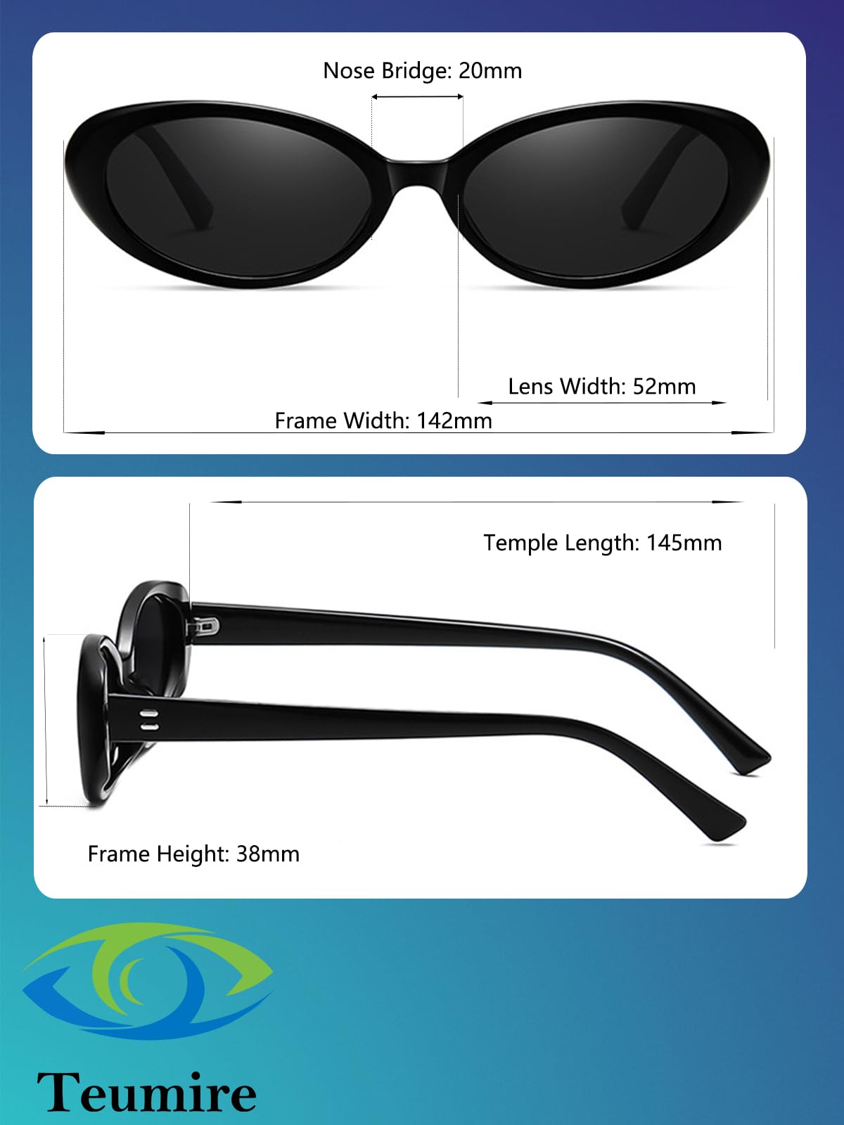 Teumire Retro Oval Sunglasses for Women Men 90s Style Vintage Small Sun Glasses UV400 Protection Shades(Black)
