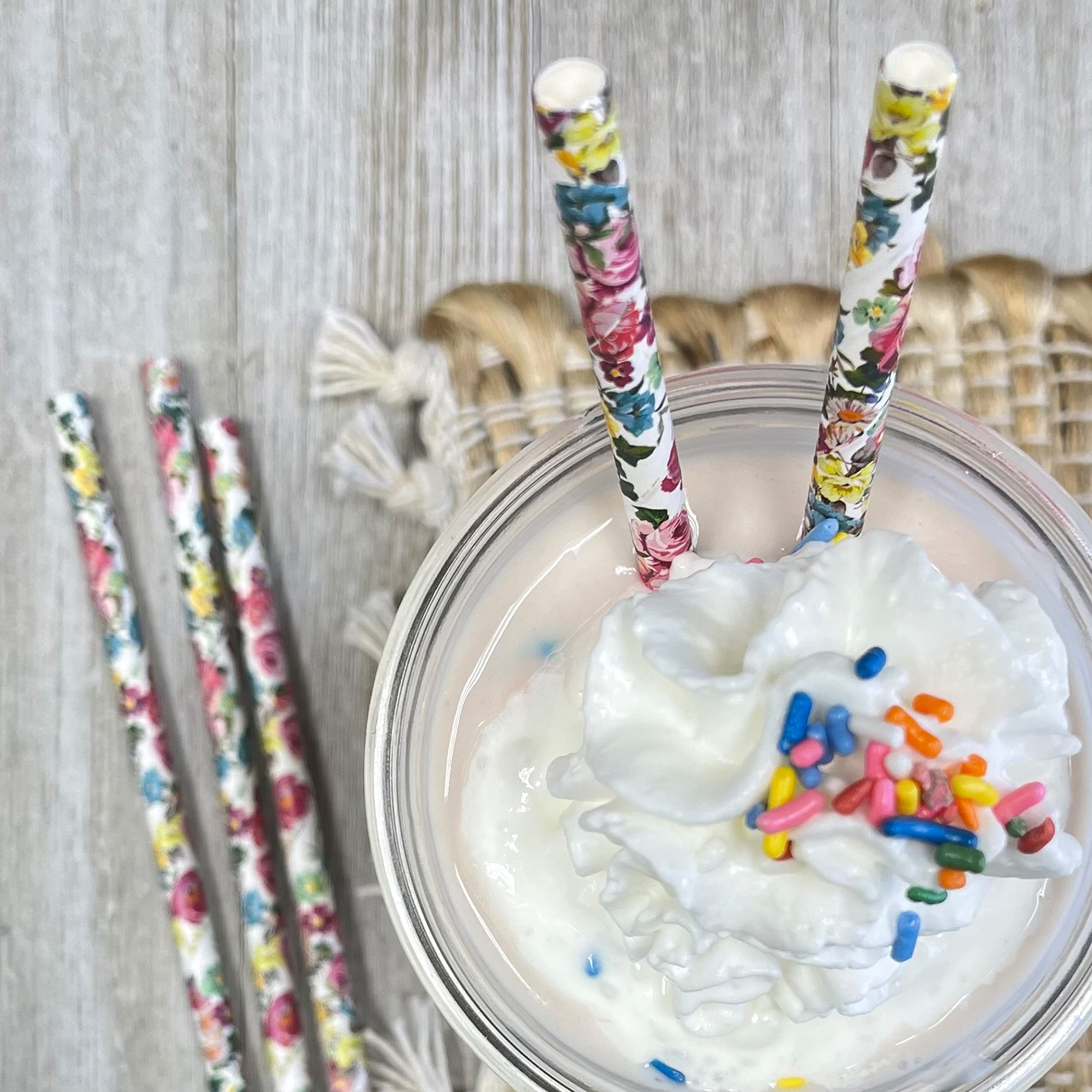 Rose Floral Paper Straws - Valentine Wedding Birthday Shower Supply - Pink Yellow Blue White - 7.75 Inches - 100 Pack - Outside the Box Papers Brand