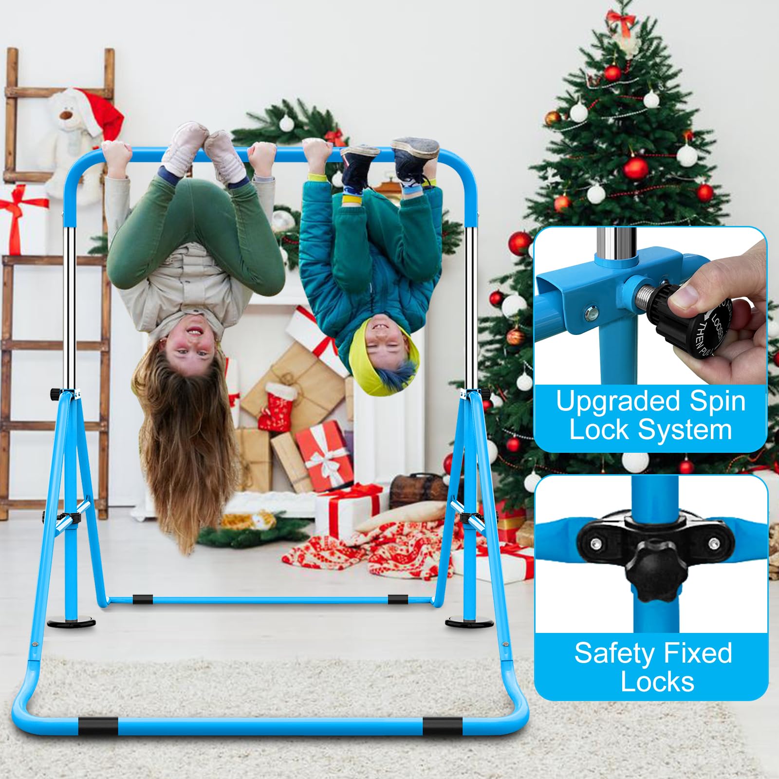 RAVS Gymnastics Bar for Kids with Swing Set Gymnastics Bars for Home 9 Levels Adjustable Height Gymnastics Training Bar Kip Bar Children Junior Monkey Bars Max Load 200LBS