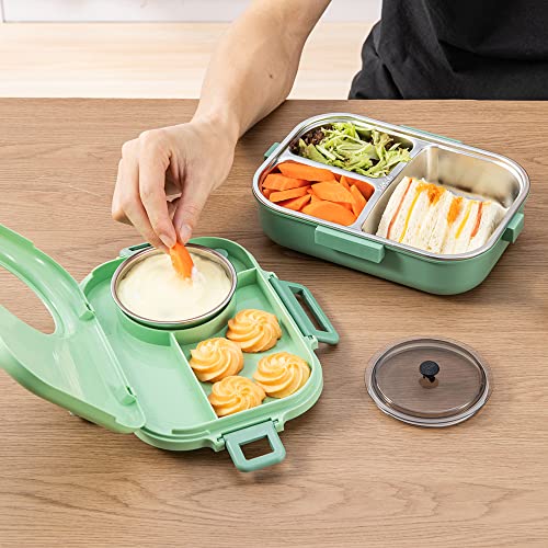 VANDHOME Bento Lunch Box Stainless Steel with Utennsil & Bag - 3 Compartment 37oz Compact Lunch Containers, BPA-Free, Dishwasher Freezer Safe - Blue