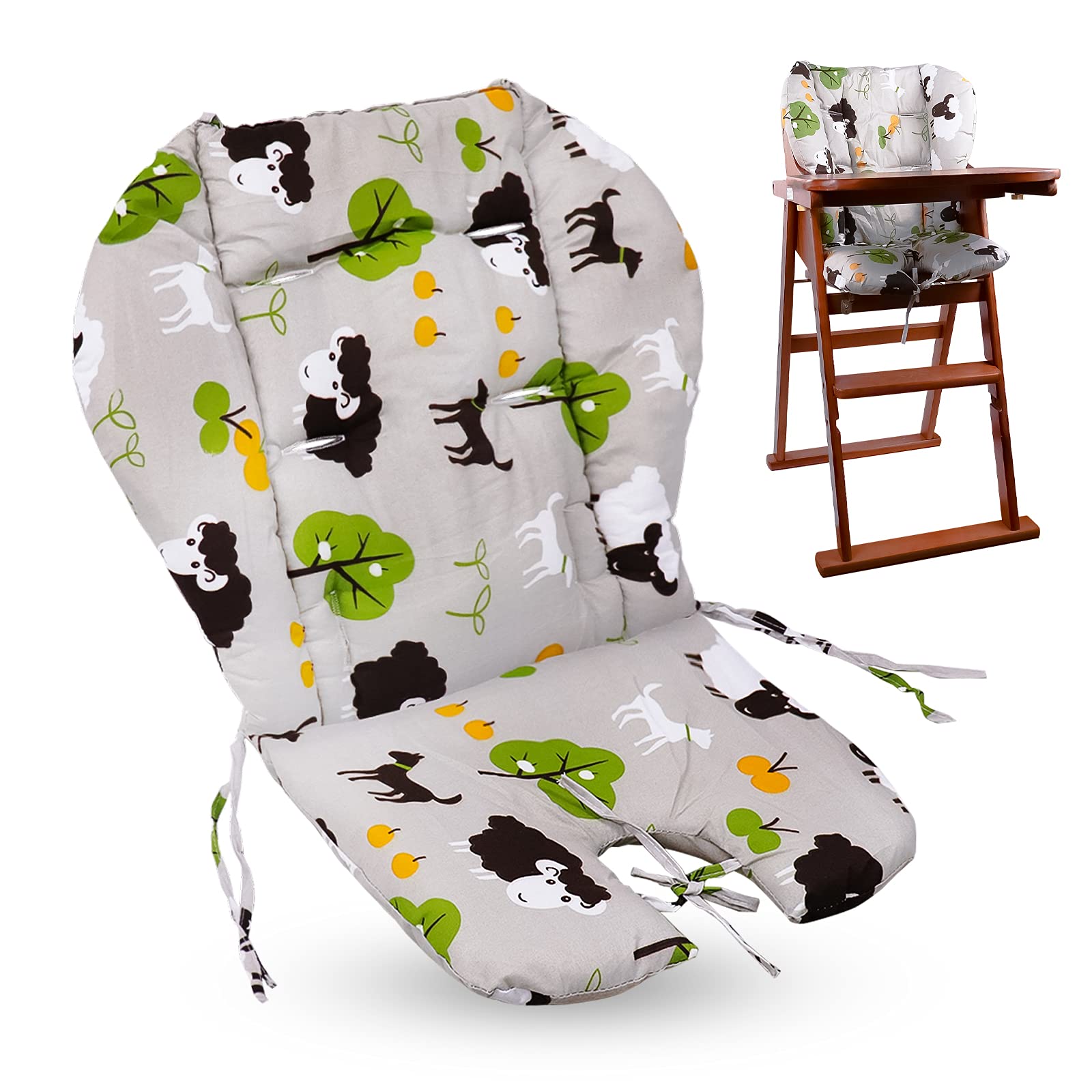 Lomgwumy High Chair Pad,high Chair Cover/seat Cushion, Light and Breathable, Soft and Comfortable, Cute Pattern, Suitable for Most High Chairs, Baby Dining Chairs (Grey Sheep Pattern)