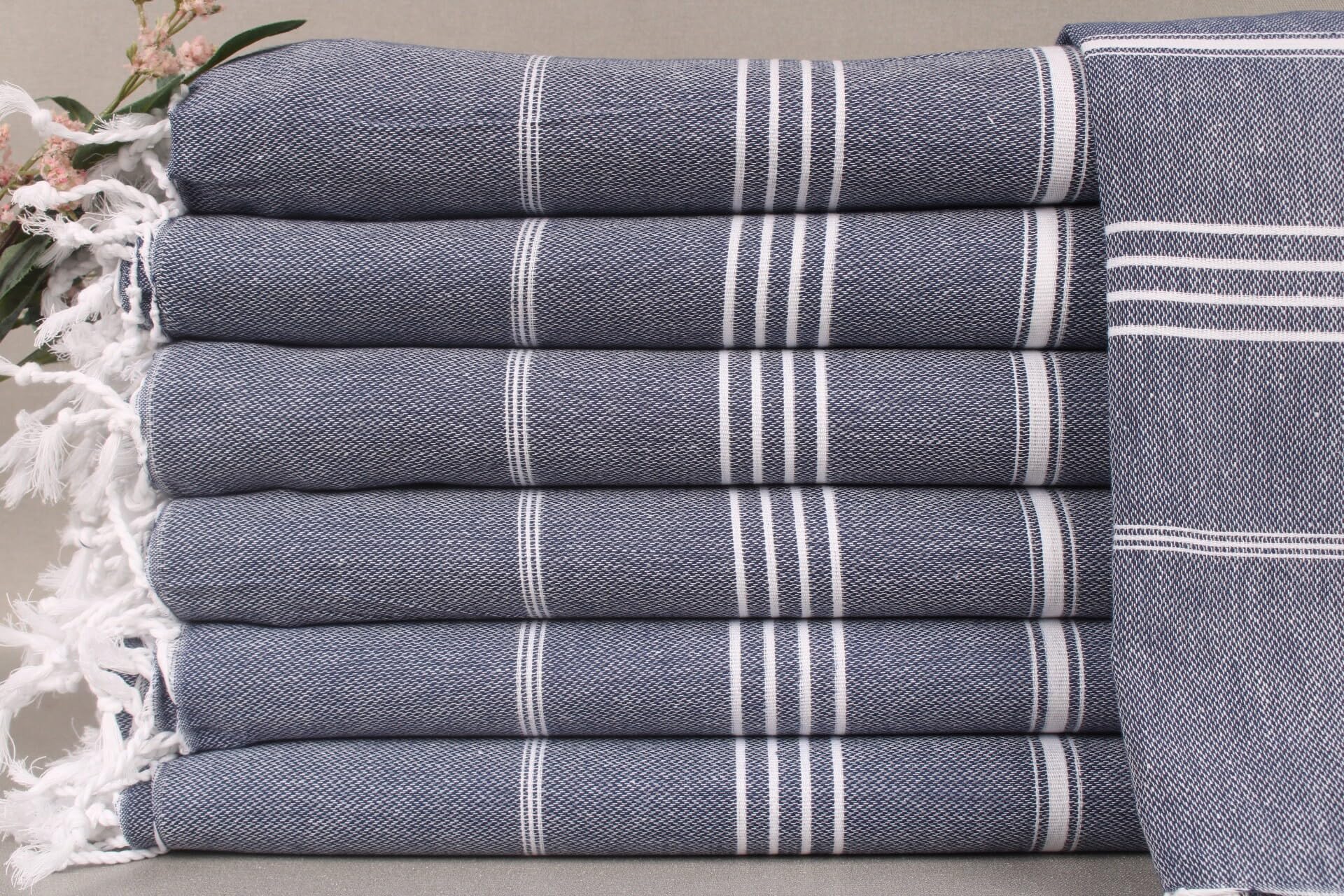 kayra export Turkish Towel,40x71 Oversized Beach Towels - Beach Blanket 100% Cotton Quick Drying Compact, Soft and Absorbent Travel Towel Gifts for Adults Beach Accessories - Striped (Dark Navy)