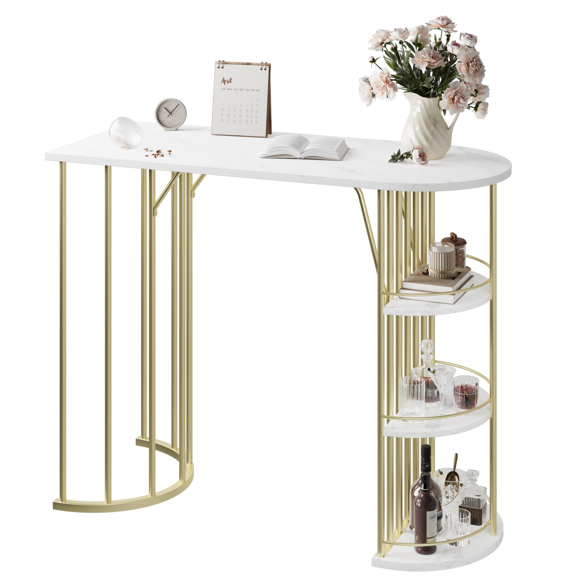 IDEALHOUSE 43" Pub Bar Table with 3 Storage Shelf- Counter Height Breakfast Table for Apartment Small Spaces, Kitchen Dining Room Accent Furniture, Easy Assembly