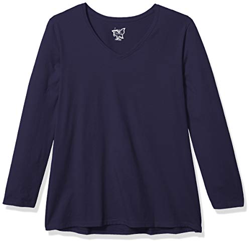 JUST MY SIZE womens Just My Size Women's Plus Size Vneck Long Sleeve Tee Shirt, Hanes Navy, 3X US
