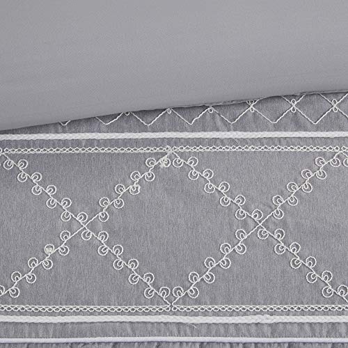 Madison Park Comforter Set, Embroidered Textured Heatherd Print All Season Down Alternative Cozy Bedding with Matching Shams, Decorative Pillow, King (104 in x 92 in), Kailee, Embroidery Grey 5 Piece