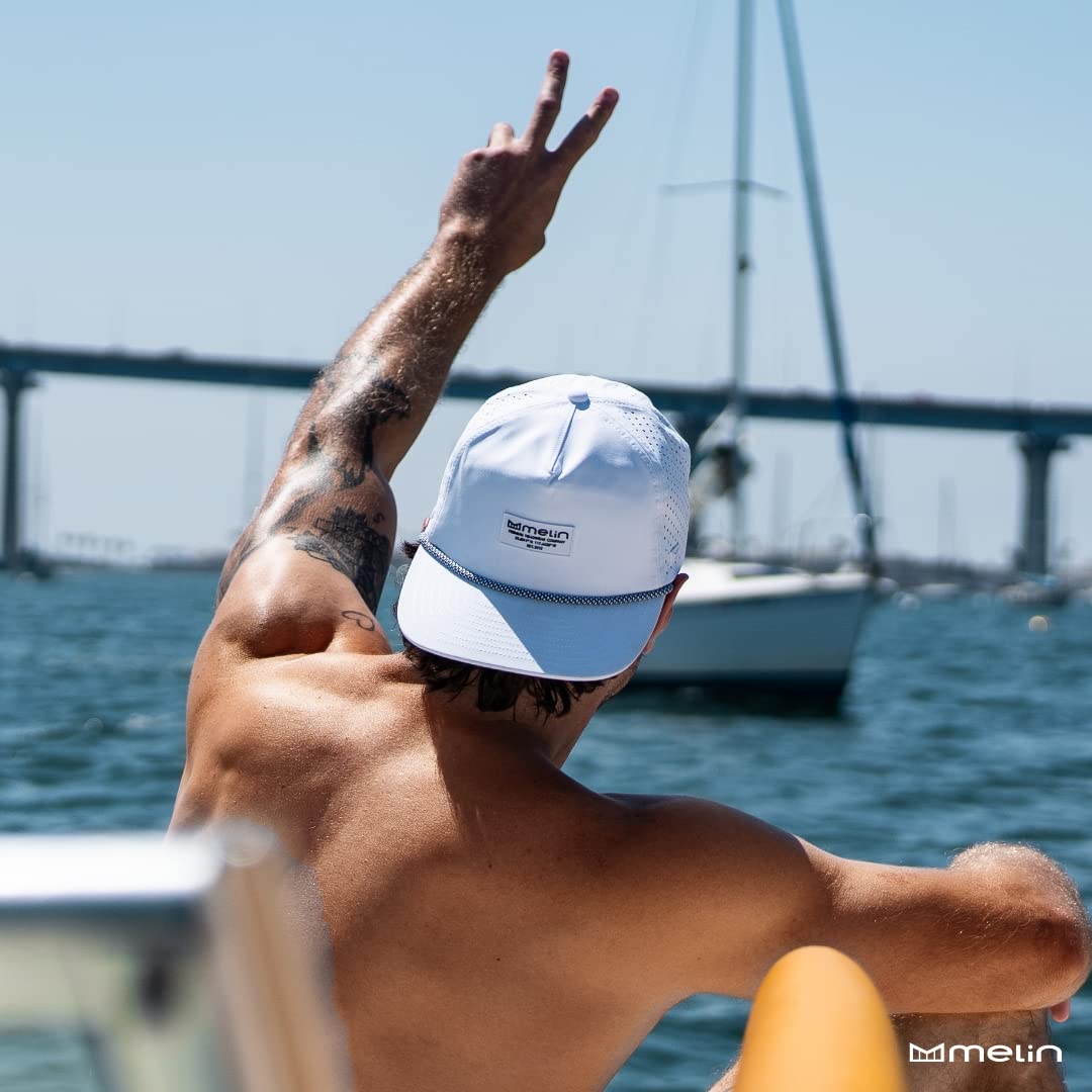 melin Coronado Anchored Hydro, Navy, Men's Performance Snapback Hats, Water-Resistant Fitted Baseball Cap for Men & Women, Golf, Running, or Workout Hat, Medium-Large