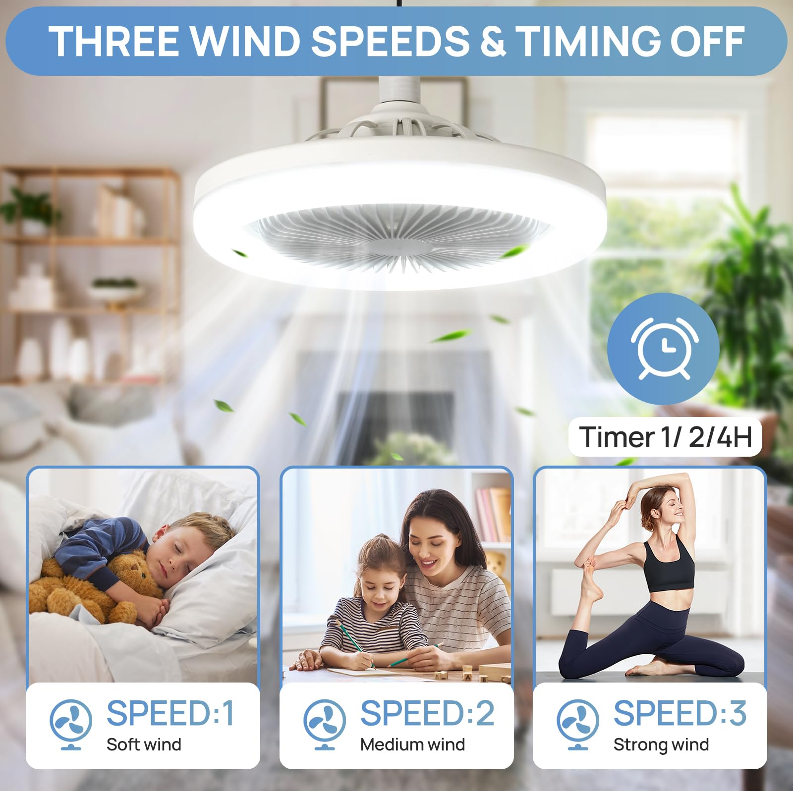 JOISTOON Socket Fan Light With Remote 10", Fan With Light 2,400 Lumen/6,500 Kelvin, Infinitely Adjustable, Light Socket Fan For Small Spaces Damp/Ventless, Need Ventilation & Airflow to Dry
