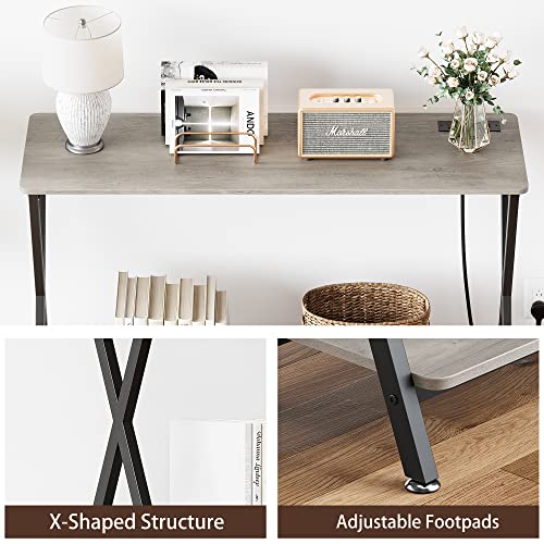 IDEALHOUSE Console Table, Sofa Tables Narrow Entryway Table with Outlet, Shelf and Metal Frame, 41.3β Behind Couch Table Industrial Hallway Table for Living Room, Foyer, Bedroom, Grey