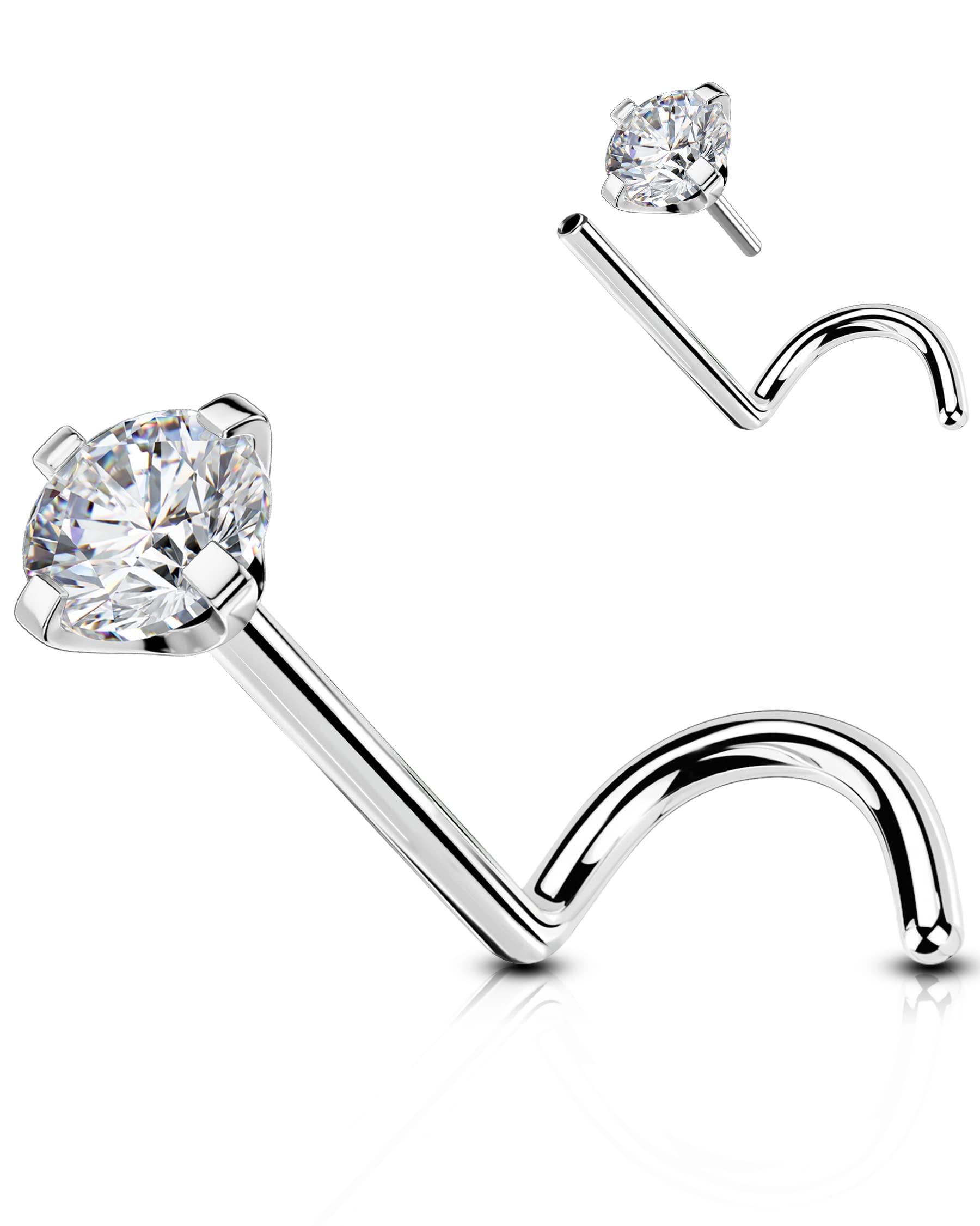 OUFER 20G Nose Screw Studs, G23 Solid Titanium Nose Studs, Round Clear CZ Paved Push-in Nose Rings, Nostril Piercing Jewelry for Women and Men-CZ 3MM