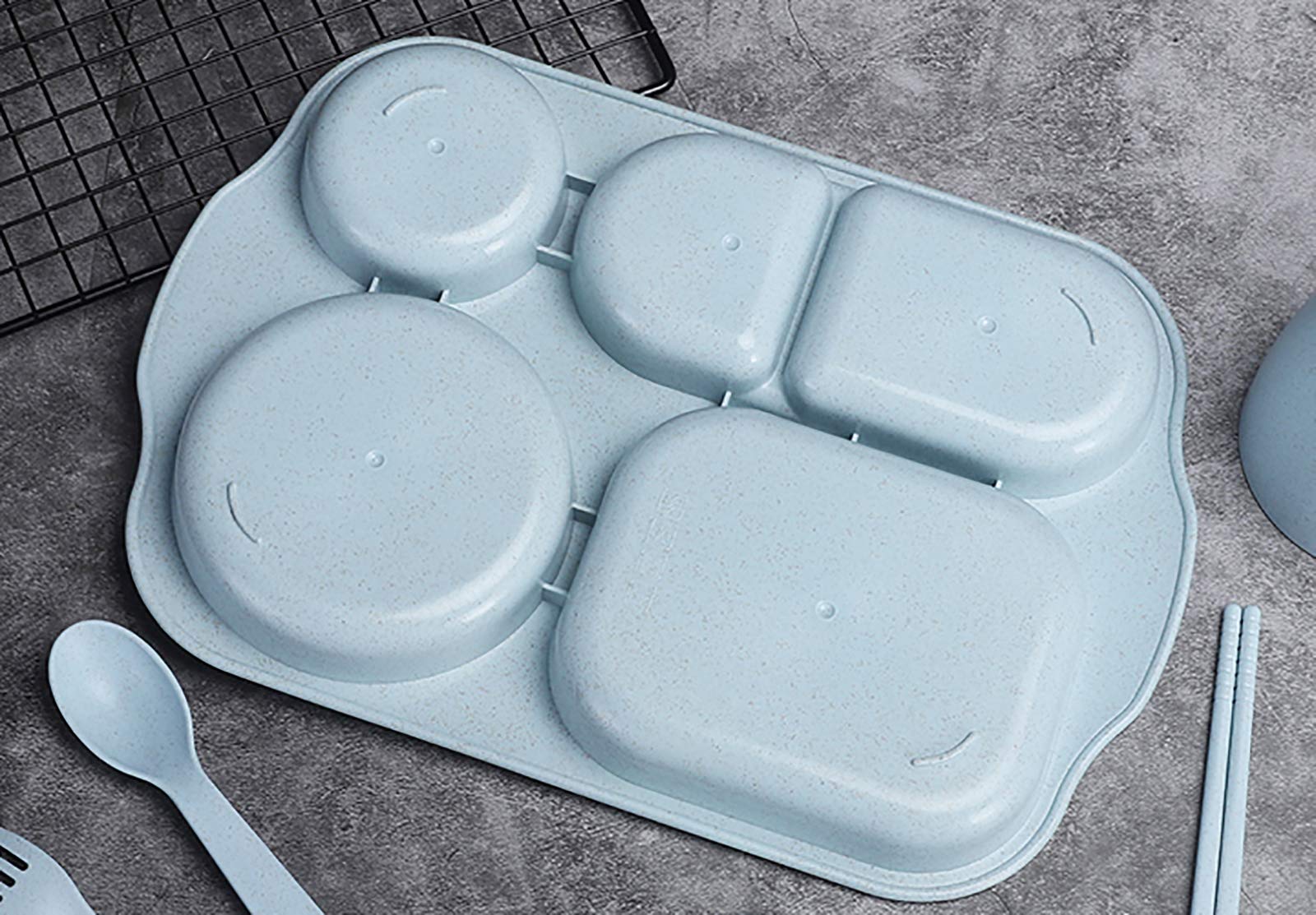 Nicunom 8 Pack Unbreakable Divided Plates, 5-Compartment Wheat Straw Tray Divided Food Plates Lunch Trays Section Plates for kids Adults, Microwave Dishwasher Safe, BPA Free, 11 Inch