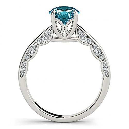 Jascina 0.50 Carat Blue Diamond Vintage Beautiful Solitaire Engagement Wedding Anniversary Ring 14K White Gold