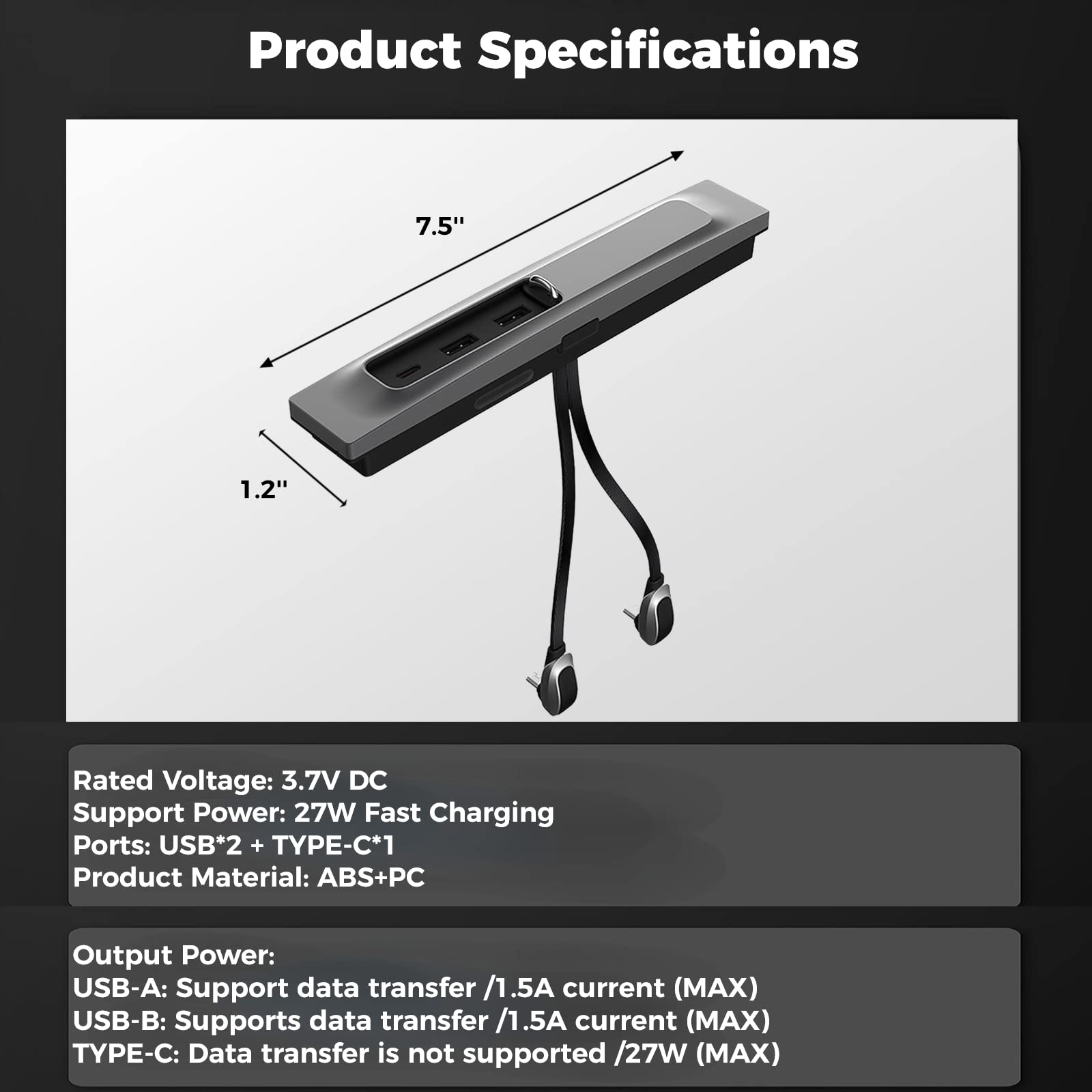 Tesla USB Hub, COSYOO 3 in 1 Docking Station USB Hub for Tesla Model 3 Model Y - Extension Cable Charger Multi-Port HUB Adapter with LED Light Black