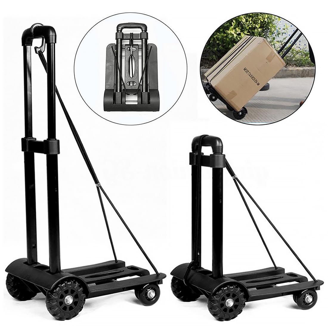 THABATAD Folding Hand Truck Lightweight, Portable Luggage Cart, Foldable Trolley with 4 Wheels, Fold Up Dolly for for Moving Shopping Travel Office Use, 66lbs