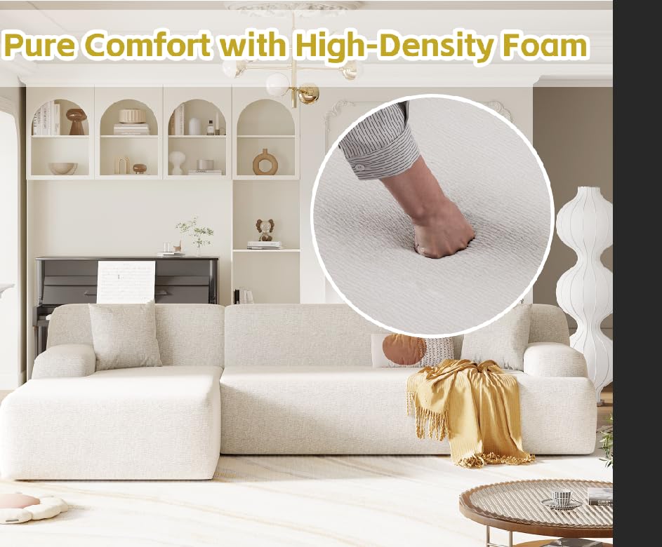 Yoglad Minimalist Style Modern L Shape Sectional Sofa Set, 3 Seat Upholstered Cloud Couch with Chaise Lounge - for Living Room,Bedroom,Apartment(Chenille Cream)