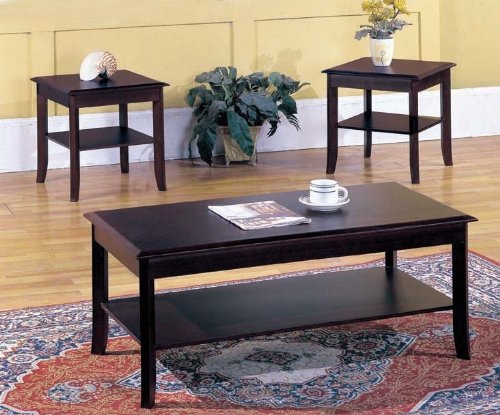 KB Designs - 3 Piece Wood Coffee Table Set with Storage Shelves, Dark Cherry