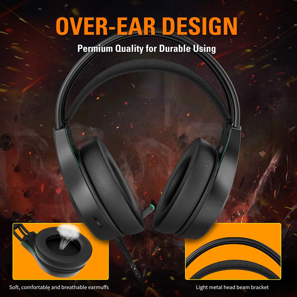 Kikc V3 headsets PS4 Stereo Xbox one Headset Wired PC Gaming Headphones with Noise Canceling Mic, Over Ear Gaming Headphones for PS4/PS5/Xbox one/PC/MAC