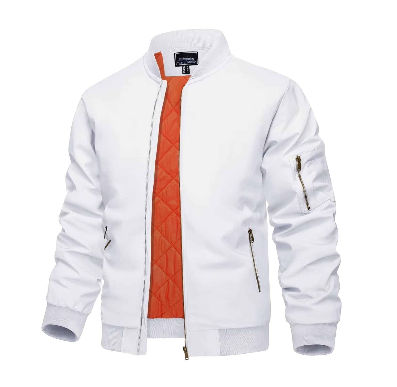KEFITEVD Bomber Jackets for Men with Zipper Pockets Winter Fall Jackets Outdoor Casual Parka Jacket Puffer Jacket Windproof Sportswear Jackets