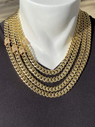 Miami Cuban Link Chain Choker Necklace CZ diamond Lock Real Solid 14K Gold Finish Stainless Steel, Cuban Choker, Cuban necklace, Gold Cuban Chain, 12mm Miami Cuban Link Chain (20)