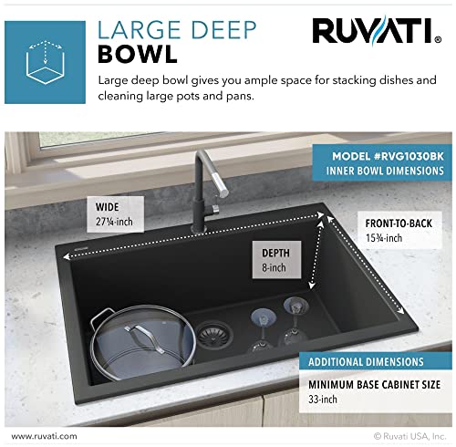 Ruvati 30 x 20 inch Drop-in Topmount Granite Composite Single Bowl Kitchen Sink - Midnight Black - RVG1030BK