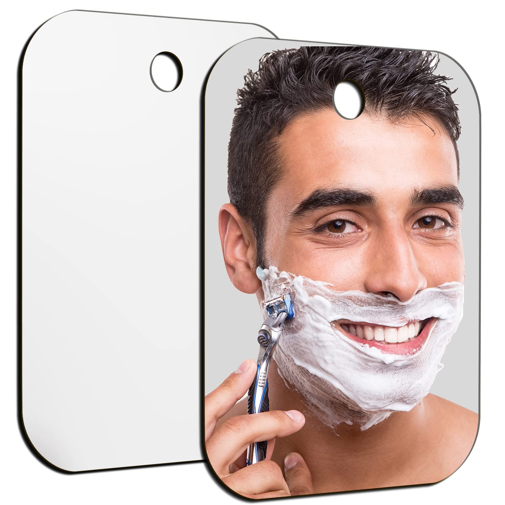SHATTER MIRROS 2 Pack Shower Mirror Fogless Shaving, 8''x6''Medium Wall Camping, Frameless Portable Hanging Travel Mirrors, Handheld Locker, Makeup Plastic, Anti Fog Free Shave, Bathroom, Silver