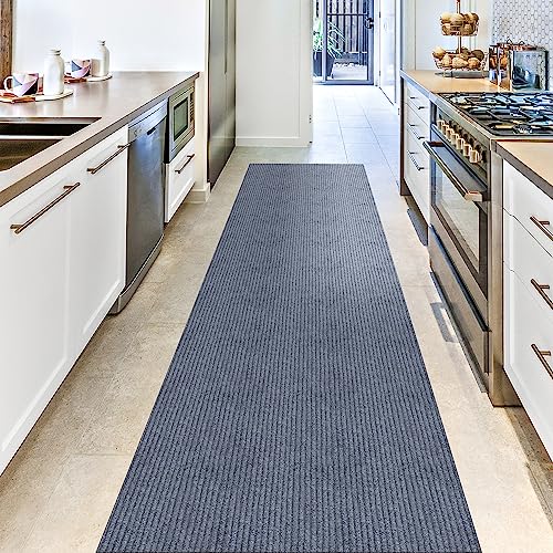 Sweet Home Stores Washable Rib Design Indoor/Outdoor Rubberback Runner Rug, Grey, 2'7" x 9'10"