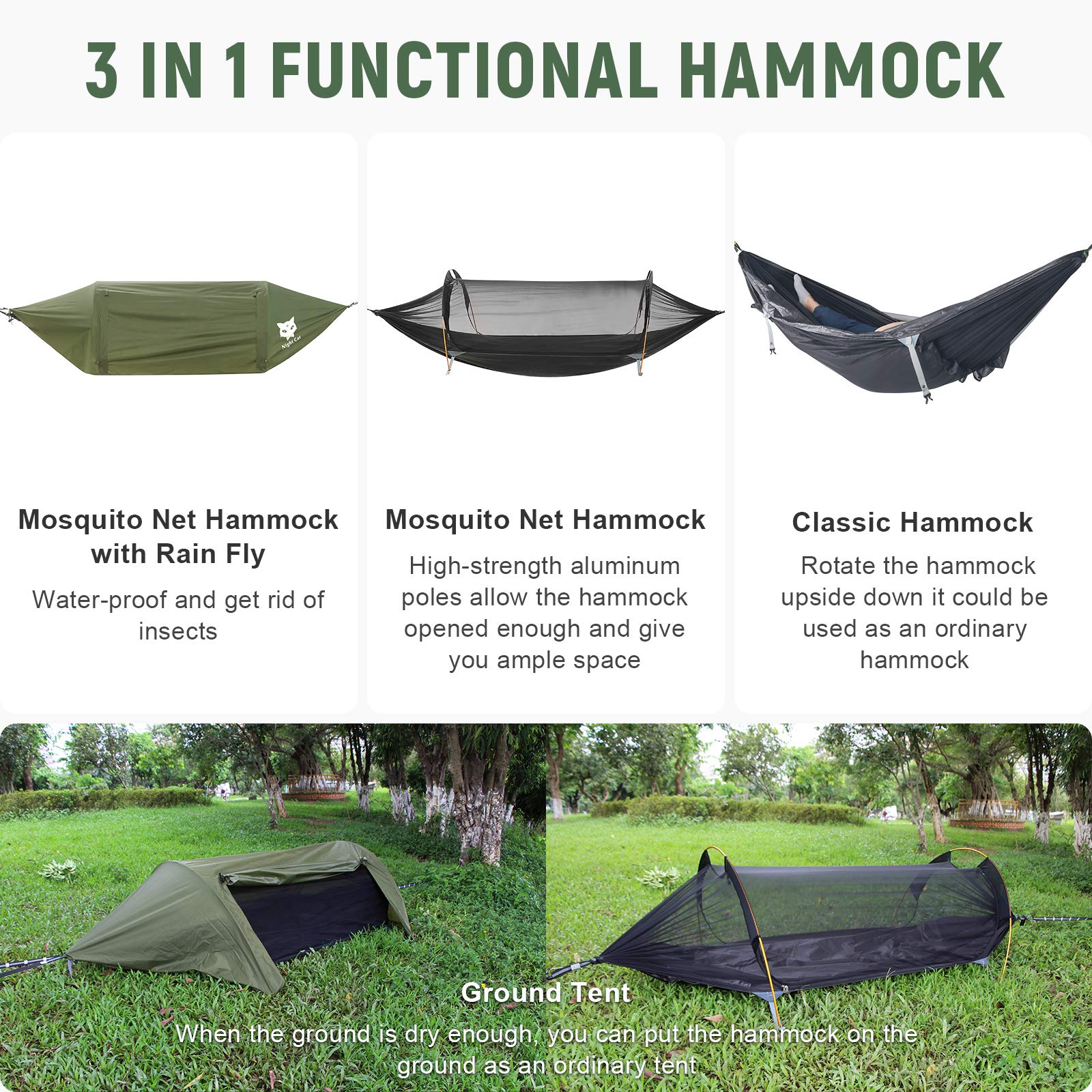 Night Cat Camping Hammock Tent with Hammock Underquilt and Sleeping Pad Hammock Combo Set