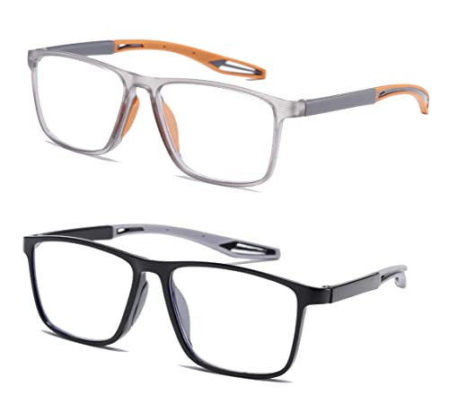 JOON-joon Reading Glasses Men 2 Pairs Sports Style Comfortable and Flexible Blue Light Blocking Readers for Men+1.0