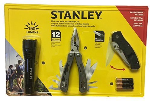 Stanley 12 in 1 Multi Tool Folding Pocket Knife 150 Lumens LED Light Set STHT 81502, Black