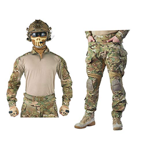IDOGEAR Men G3 Assault Combat Uniform Set with Knee Pads Multi-camo Camouflage Tactical Airsoft Hunting Paintball Gear (Multi-camo, X-Large)