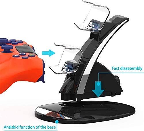 KONKY Controller Charger Dock Station Controller Charging Dock Stand Suit for PS4, USB Dual Charger Station Accessory with LED Indicator for Playstation 4 / PS4 Slim Pro and PSVR Controller, Black