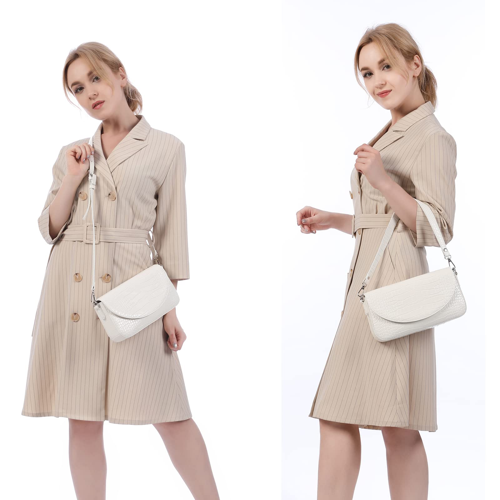 LOVEVOOK Small Shoulder Bag for Women, Mini Tote HandBag Vegan Leather Crocodile Clutch Purse with Zipper Closure