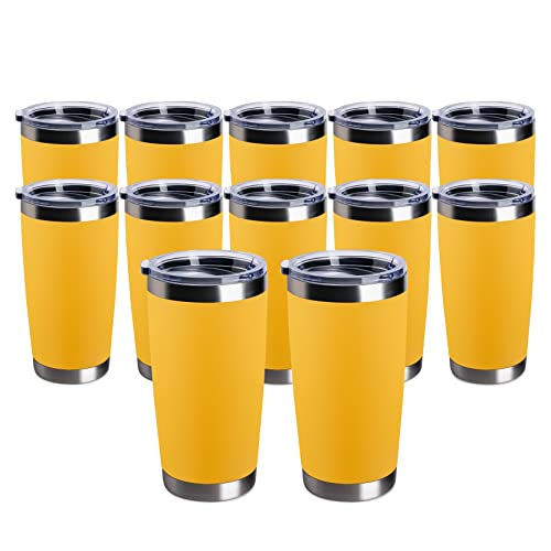 TDYDDYU 12 pack 20 OZ Double Wall Stainless Steel Vacuum Insulated Tumbler Coffee Travel Mug With Lid, Durable Powder Coated Insulated Coffee Cup for Cold & Hot Drinks (Orange, 12 pack)