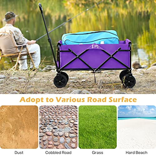 Rollefun Wagon Cart with Wheels Foldable - Collapsible Utility Wagon Heavy Duty, Folding Grocery Wagon, All Terrain Wagon Outdoor Camping Garden