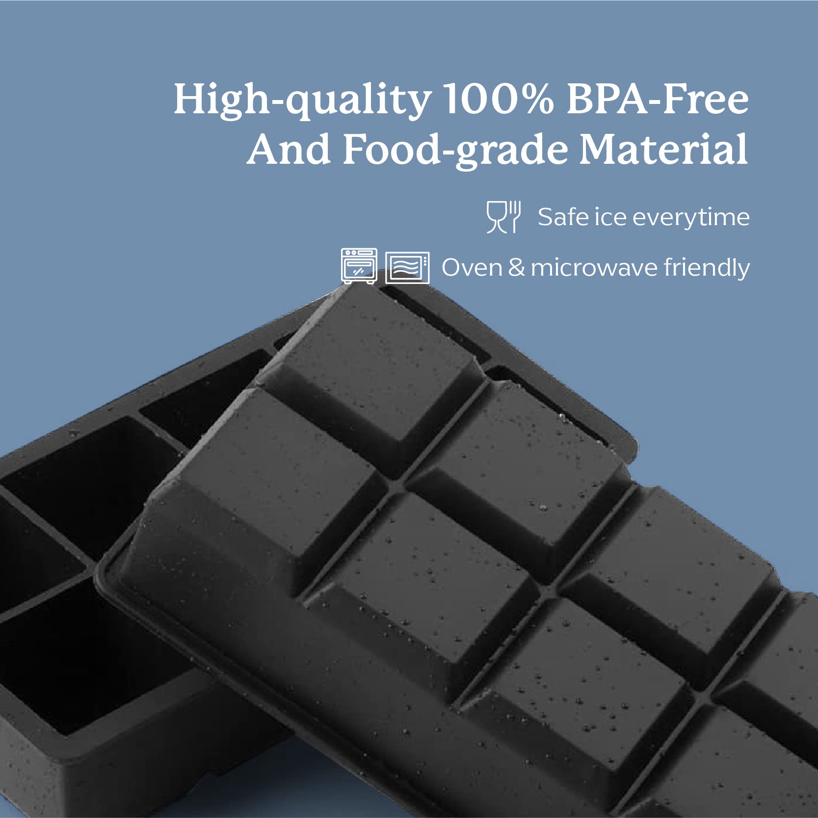 Samuelworld Large Silicone Ice Cube Tray Molds, 2-Pack, Big 2 Inch Cubes - Food Grade, Flexible, 8 Cavity Easy Release Slow Melting Ice for Whiskey, Cocktails, Gifts & Christmas - Black