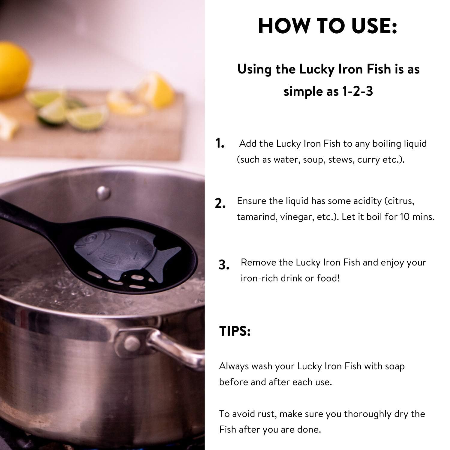 Lucky Iron Fish β A Natural Source of Iron - The Original Cooking Tool to Add Iron to Liquid-Based Meals, Reduce Iron Deficiency Risks - an Iron Supplement Alternative, Ideal for Menstruators & Vegans