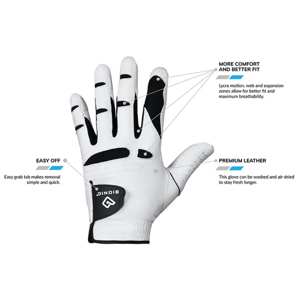 Men's StableGrip with NaturalFit 2.0 Golf Glove with Dual Expansion Thumb for Best Fit - Premium Cabretta Leather⦠(White, Medium/Large, Left)