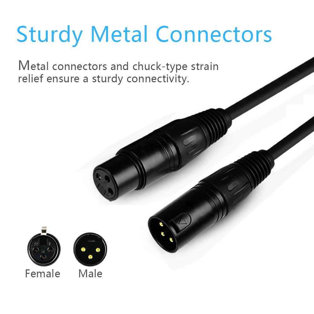 JLPOW 10 ft Flexible DMX Cable, Gold-Plated 3 Pin Signal XLR Male to Female DMX Cable Wire, Best for DJ Stage Lighting Moving Head Lights Par Light (4 Pack)