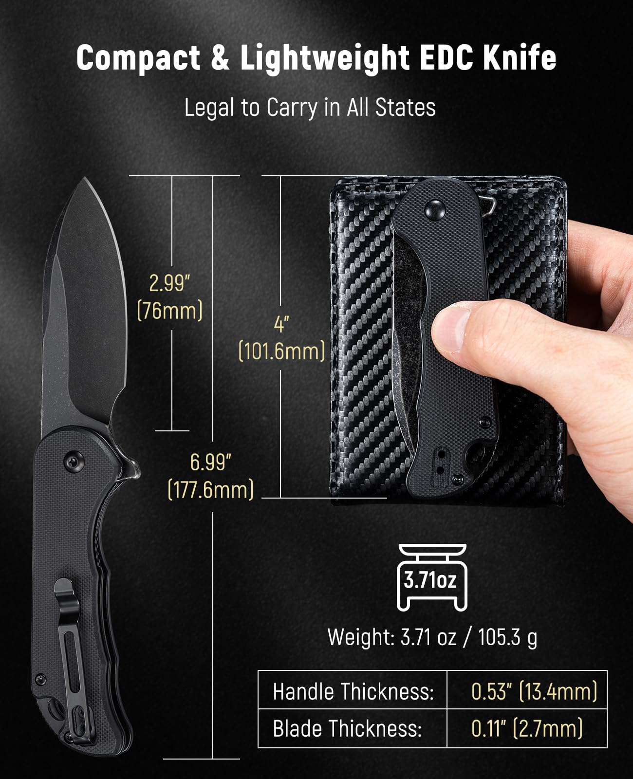 KEXMO Pocket Knife for Men - 2.99" D2 Blade G10 Handle Folding Pocket Knife with Clip - Small EDC Knife for Tactical Hunting Hiking Camping Survival Gift for Men Dad Women, Black