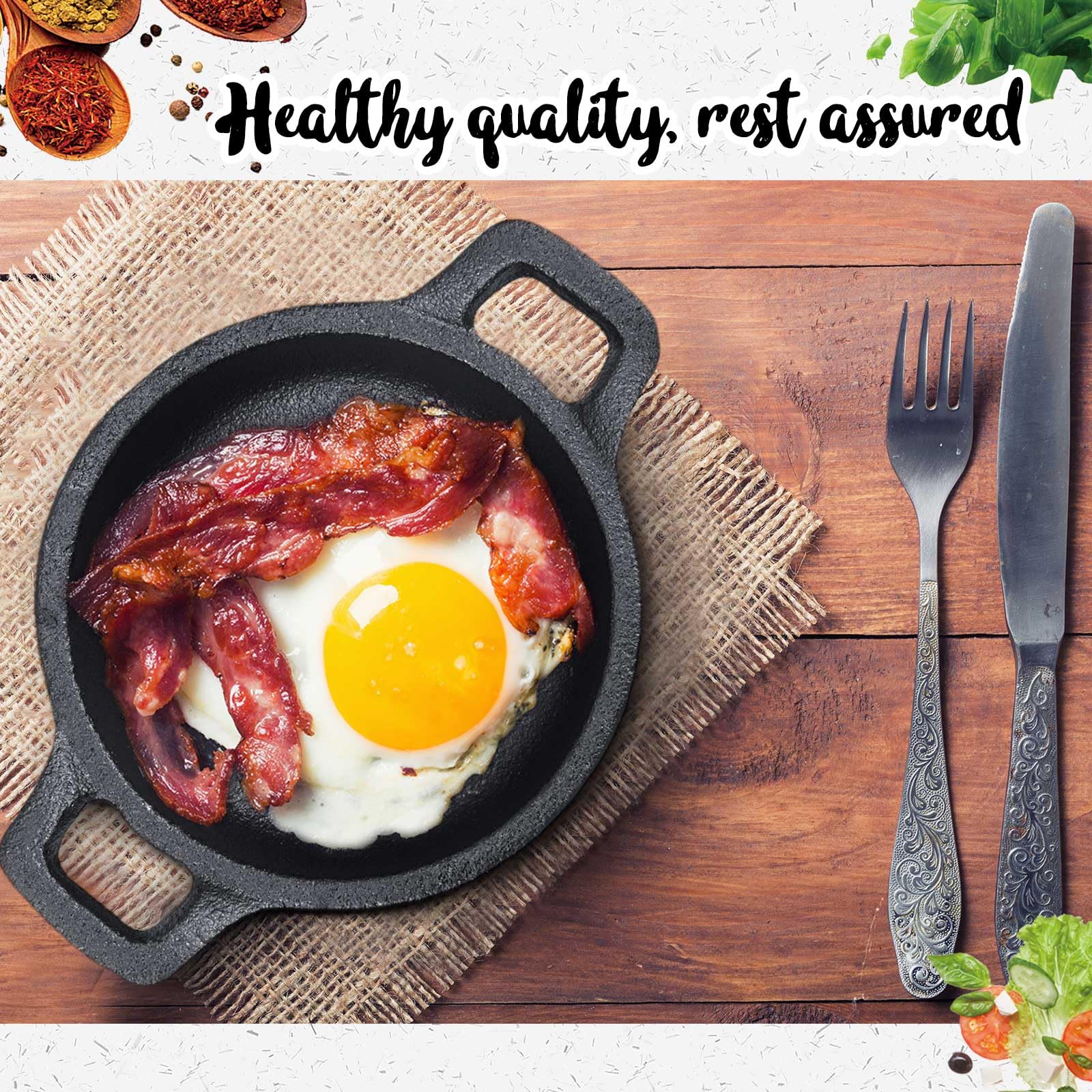 Ziliny 3 Size Mini Cast Iron Skillets with Handle Small Cast Iron Skillet Pan Set, 4", 5", 6.3", Black Iron Pans for Cooking, Frying, Saute, Pizza, for Oven, Stove, Grill Use
