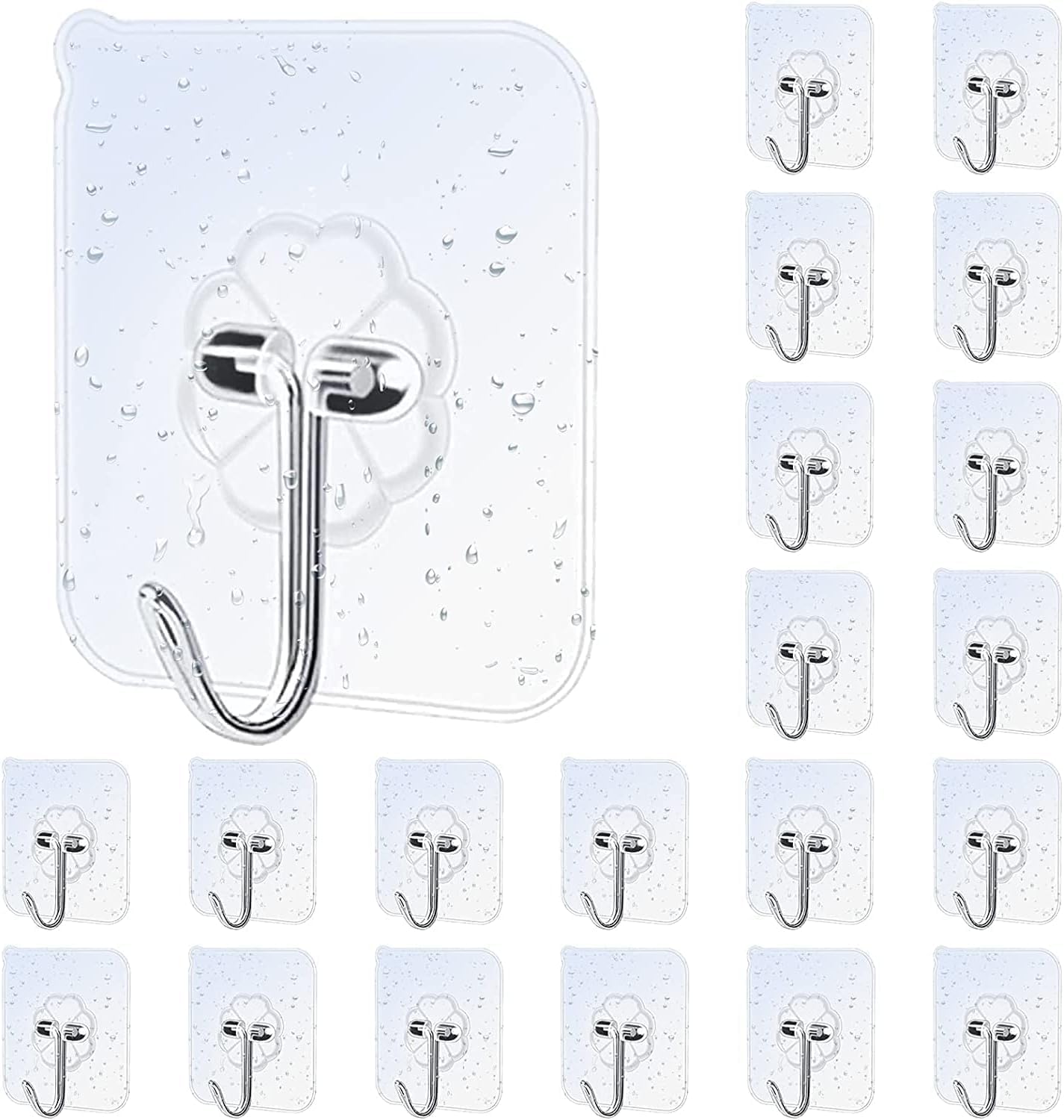 Zimokit 20 Pack Wall Hooks, Clear Sticky Wall Hooks, Seamless Hooks, Heavy Duty Adhesive Hooks, Reusable, Hanging Adhesive Hooks for Kitchen, Bathroom, Shower Room