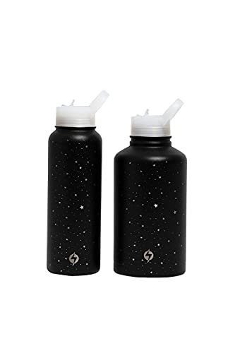 POPFLEX by Blogilates Starry Night Water Bottle - 64 Oz. Insulated Water Bottle for Ice Cold Liquids - Cute Sweat Proof Stainless Steel Water Bottle - Easy Crystal Clear Flip Top Straw, Leak Proof Lid