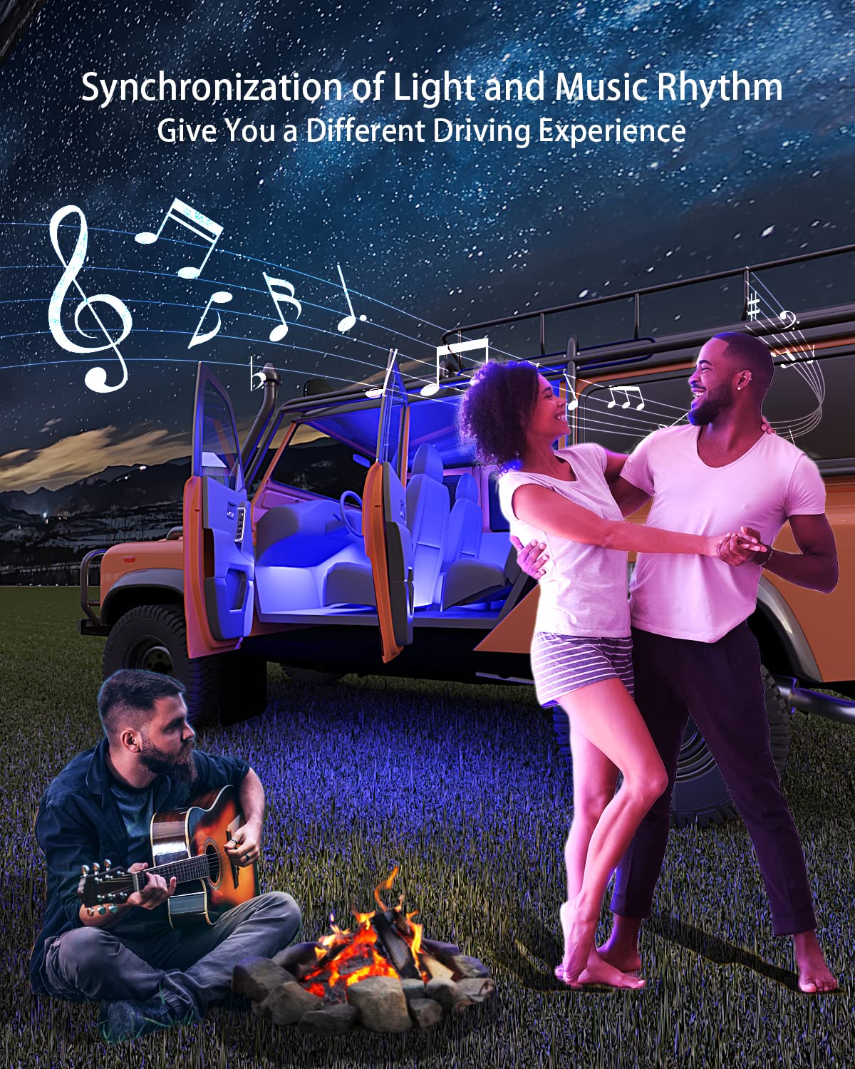 Keepsmile Interior Car Lights Accessories APP Control with Remote Music Sync Color Change RGB Under Dash Car Lighting with USB Charger 12V 2A Led Lights for Jeep Truck