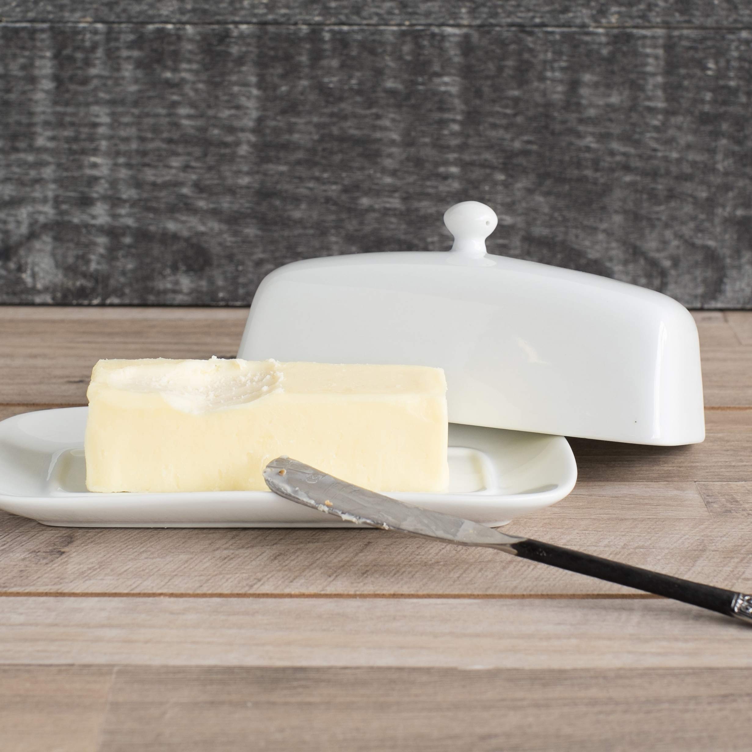 Now Designs Stoneware Rectangle Butter Dish with Lid, White 4.5 x 8 in