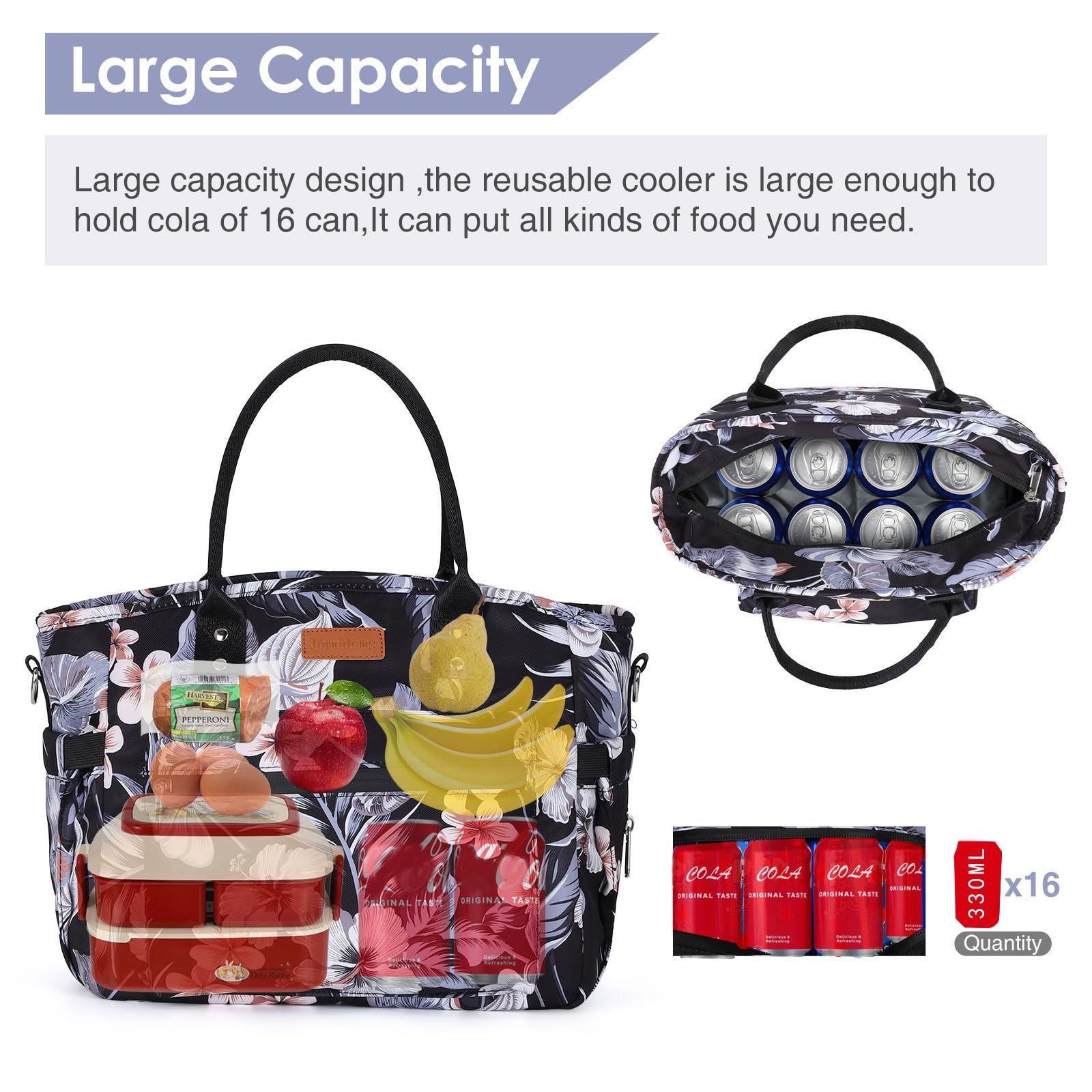 Insulated Lunch Bag for Women/Men,LeakProof Adult Lunch Box,Large Lunch Tote Bag with Removable Shoulder Strap,Portable Reusable Lunch Cooler Bag for Office Work Picnic Beach