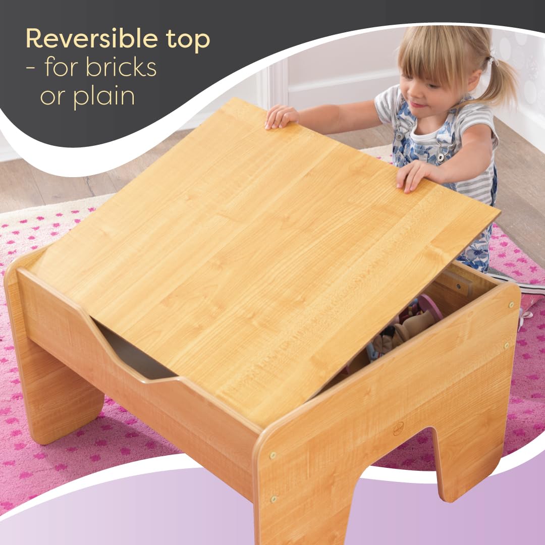 KidKraft Reversible Wooden Activity Table with Board with 195 Building Bricks β Gray & Natural, Gift for Ages 3+