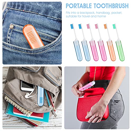 Sibba 6 Pieces Soft Bristles Toothbrush Travel Kit Case Holder Covers Caps Mini Size Portable Small Folding Tooth Brush with Foldable Protector Set Fragile Gums Dental Care for Adult Kid